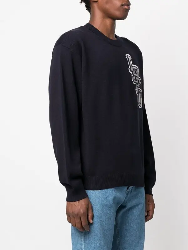 Kenzo Knitted Jumper With Varsity Logo - Blue