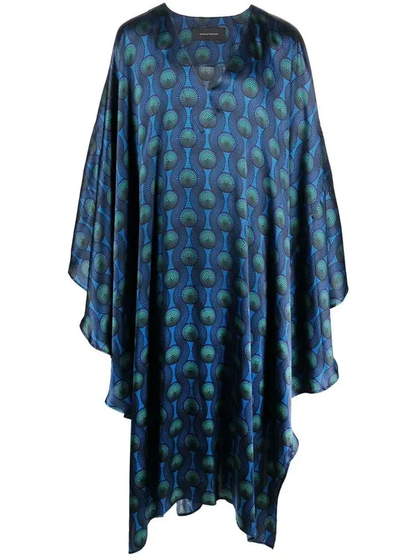 Ozwald Boateng Geometric-print Silk Cape Shirt - Blue