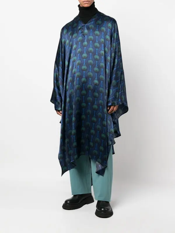 Ozwald Boateng Geometric-print Silk Cape Shirt - Blue