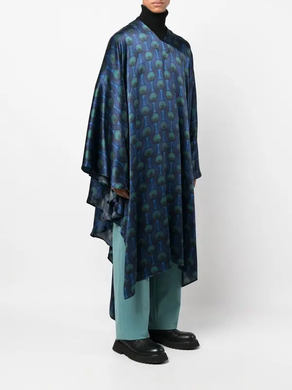 Ozwald Boateng Geometric-print Silk Cape Shirt - Blue
