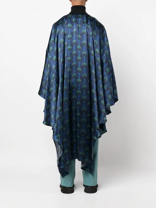 Ozwald Boateng Geometric-print Silk Cape Shirt - Blue