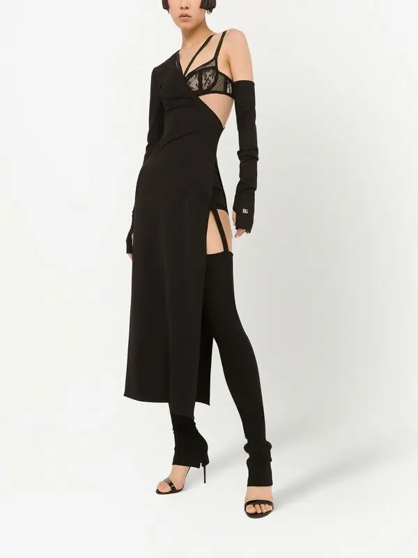 Dolce & Gabbana Detachable-sleeve One-shoulder Midi Dress