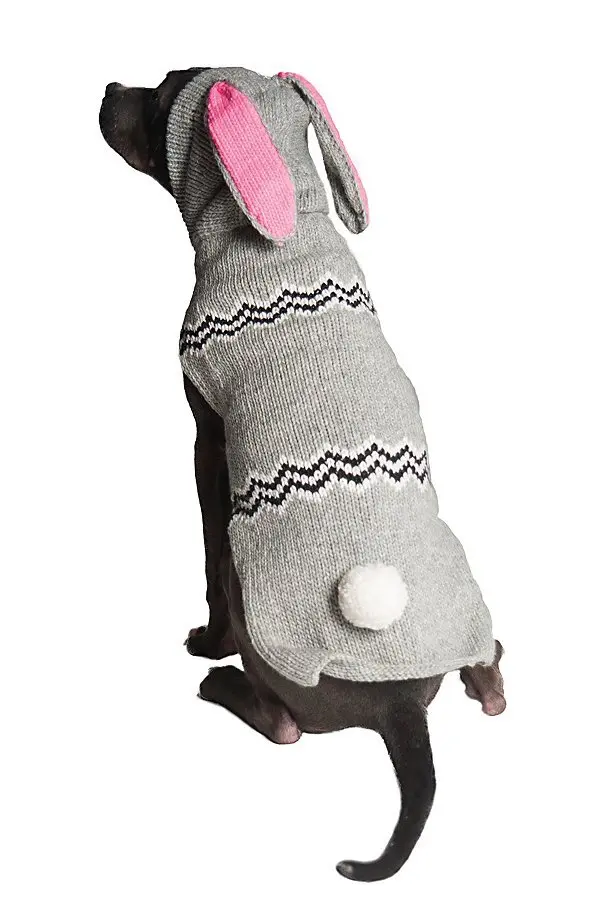 CHILLY DOG Bunny Hoodie Dog Sweater - Light Grey