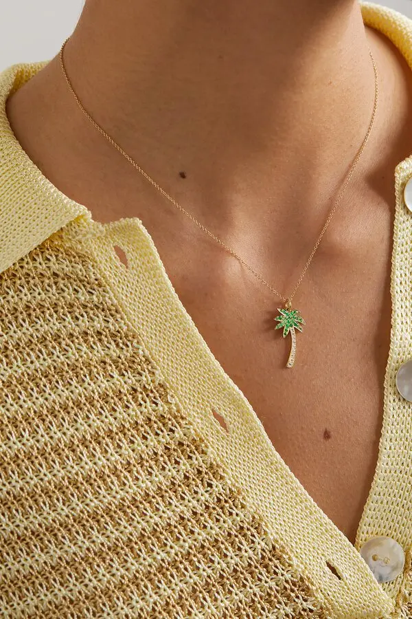 JENNIFER MEYER Large Palm Tree 18-karat Diamond And Emerald Necklace