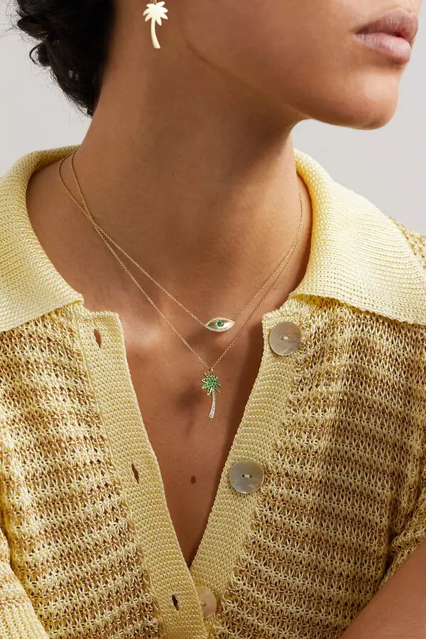 JENNIFER MEYER Large Palm Tree 18-karat Diamond And Emerald Necklace