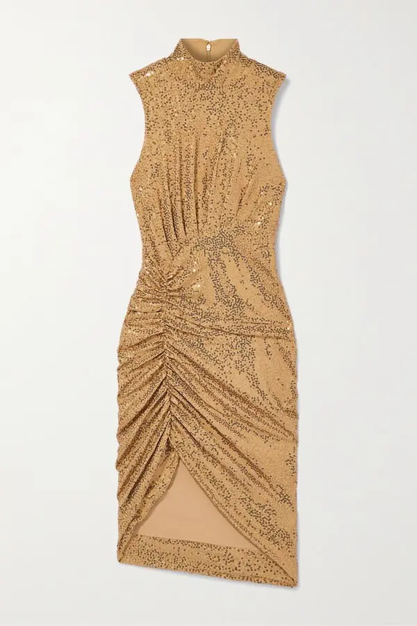 Michael Kors Ruched Sequined Crepe Midi Dress