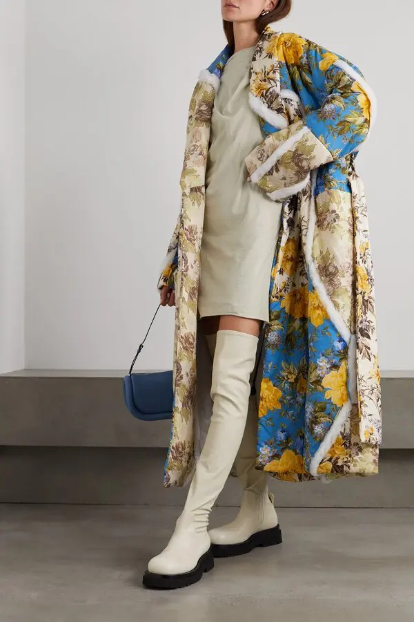 Acne Studios Belted Floral-print Cotton-shell Coat
