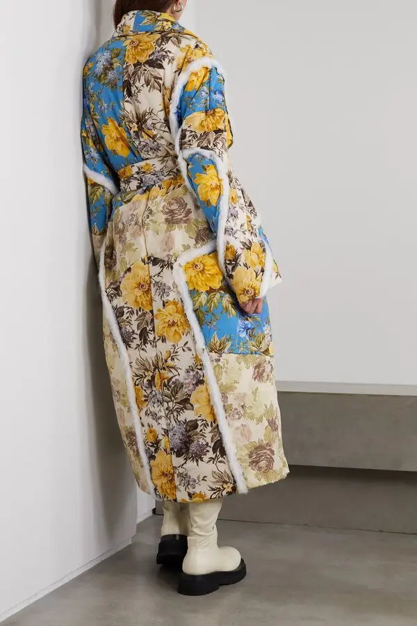 Acne Studios Belted Floral-print Cotton-shell Coat