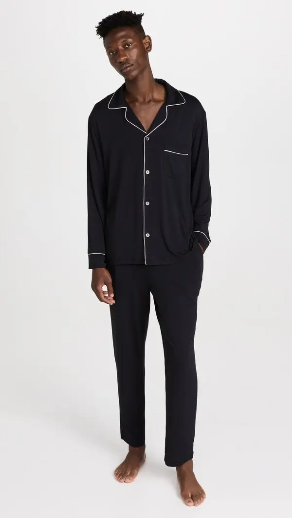 Eberjey William Modal Long Pj Set - Black/ivory
