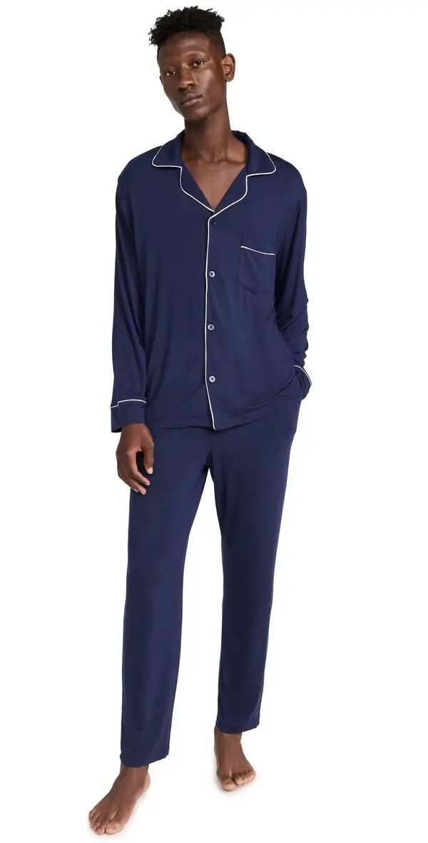 Eberjey William Modal Long Pj Set - True Navy/ivory
