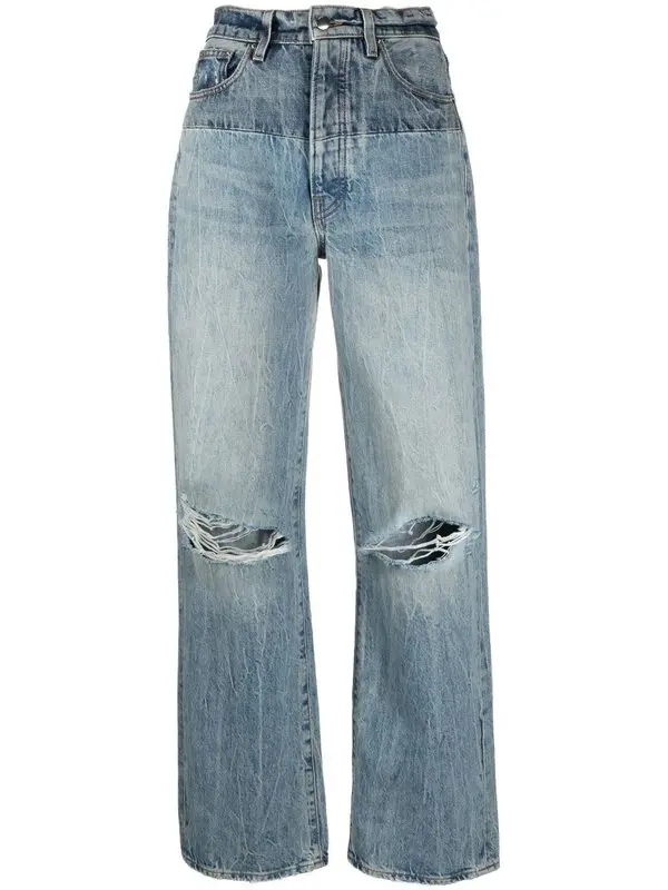 Amiri Distressed High-rise Wide-leg Jeans