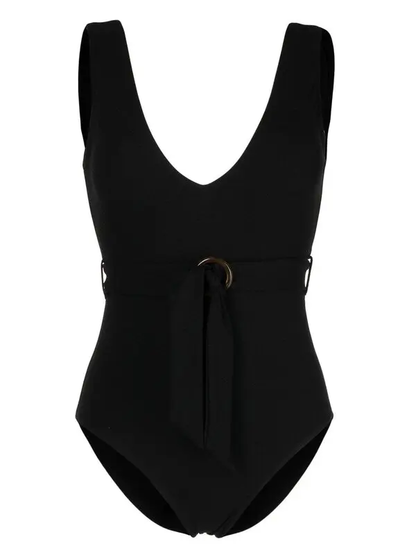 DUSKII Ribbed V-neck Swimsuit - Black