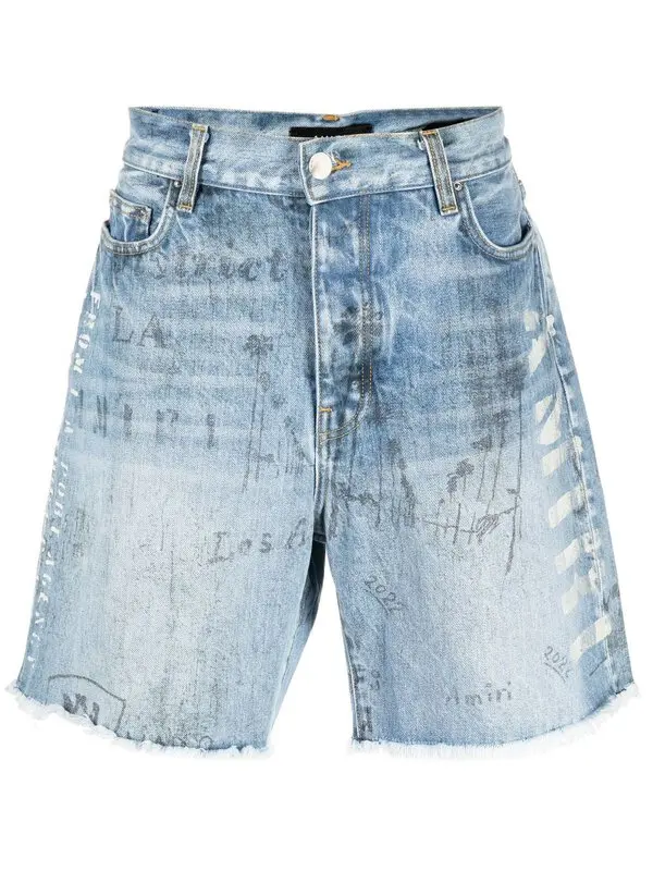 Amiri Logo-print Denim Shorts - Blue