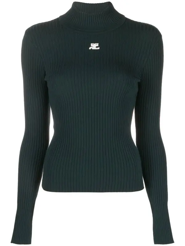 COURREGES Logo-patch Ribbed-knit Jumper - Green
