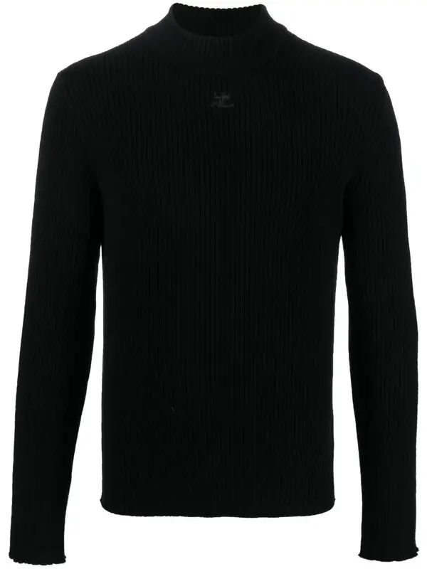 COURREGES Logo-embroidered Ribbed-knit Jumper - Black