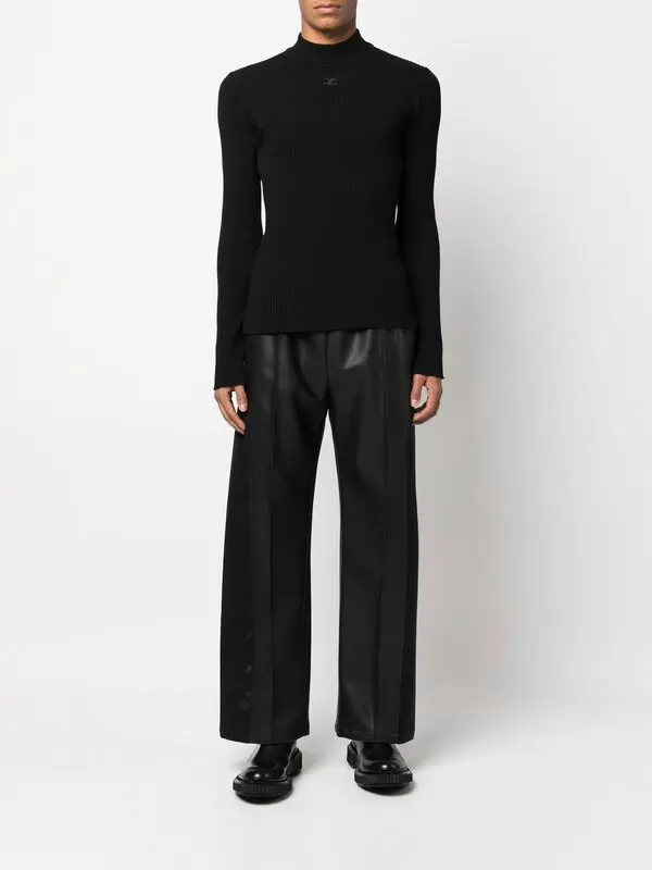 COURREGES Logo-embroidered Ribbed-knit Jumper - Black