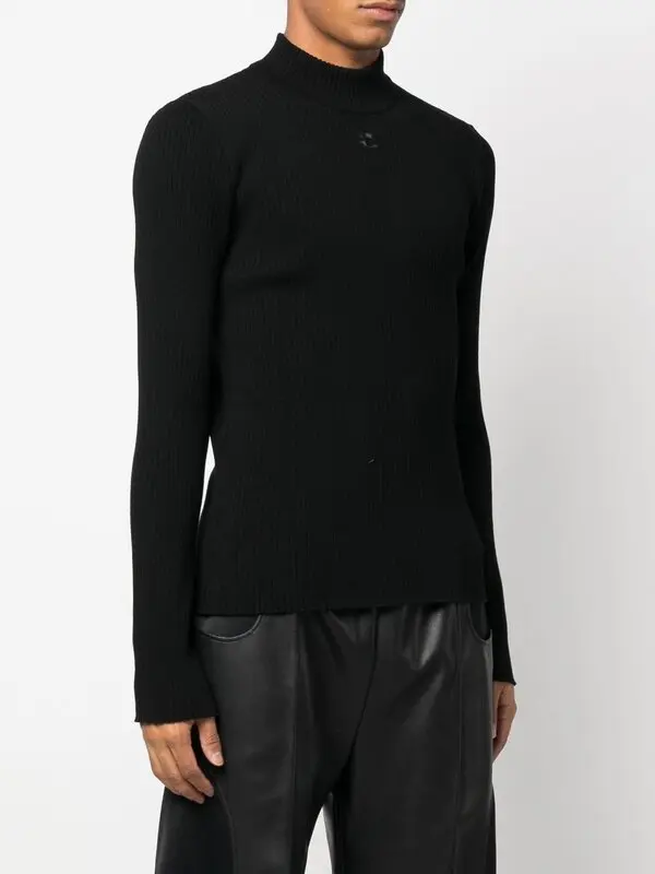 COURREGES Logo-embroidered Ribbed-knit Jumper - Black