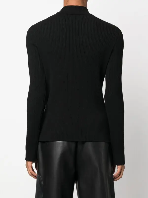 COURREGES Logo-embroidered Ribbed-knit Jumper - Black