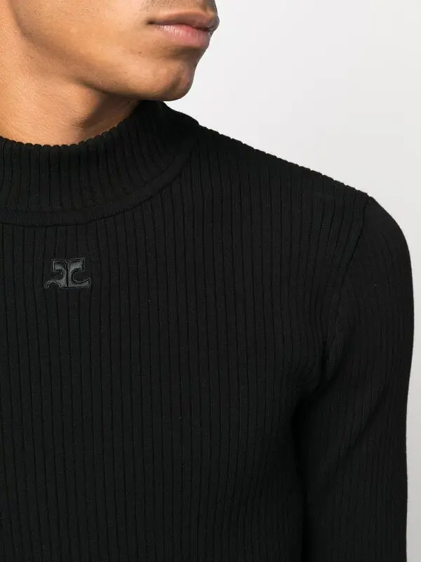 COURREGES Logo-embroidered Ribbed-knit Jumper - Black