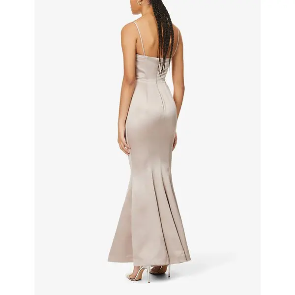 House Of Cb Fishtail Hem Woven Maxi Dress - Mushroom | Editorialist