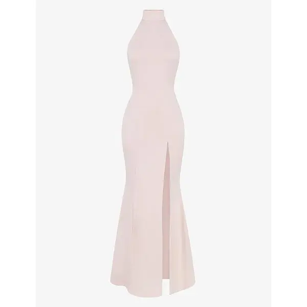 House Of Cb Halter-neck Split-hem Maxi Dress - Blush