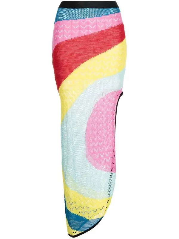 Staud Striped Asymmetric Knitted Skirt