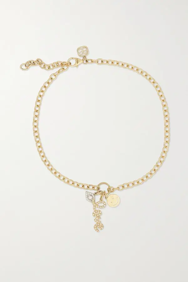 SYDNEY EVAN Protection, Love & Happiness Diamond Anklet - Gold