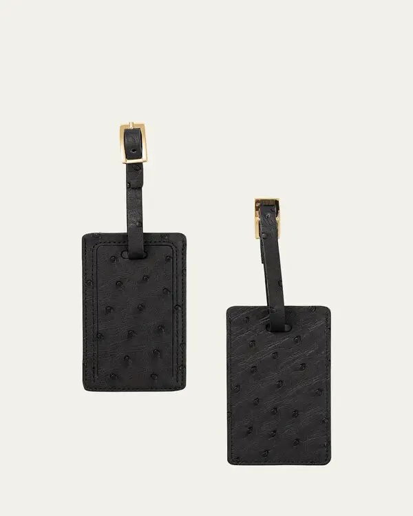 ABAS Ostrich Leather Luggage Tag Set - Black
