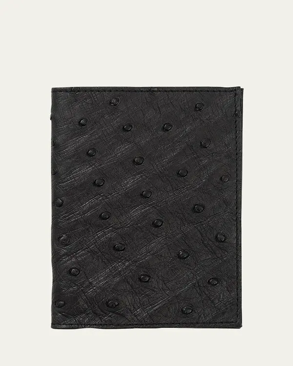ABAS Ostrich Leather Passport Booklet - Black