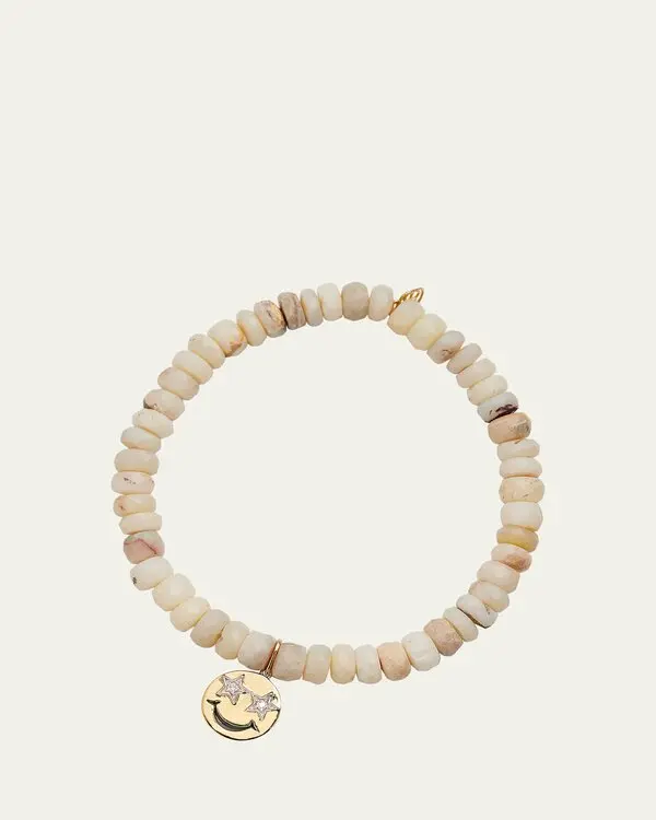 SYDNEY EVAN Opal Beaded Bracelet With Diamond Charm