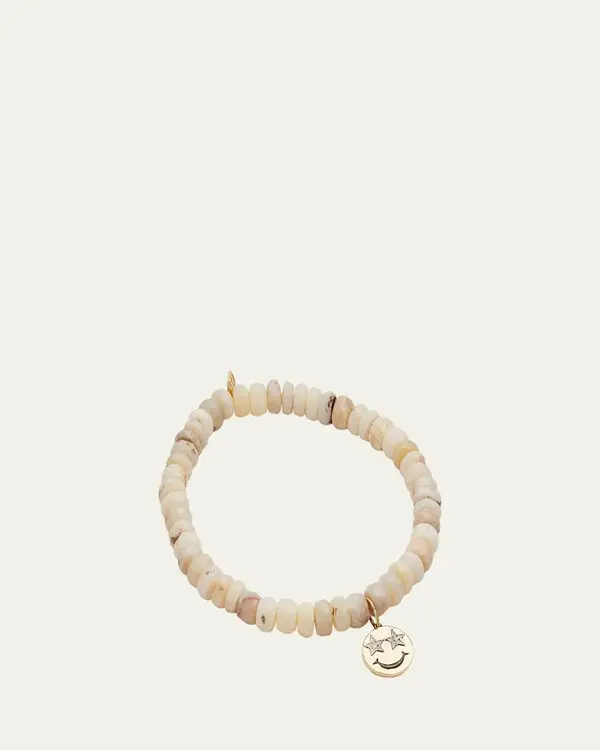 SYDNEY EVAN Opal Beaded Bracelet With Diamond Charm