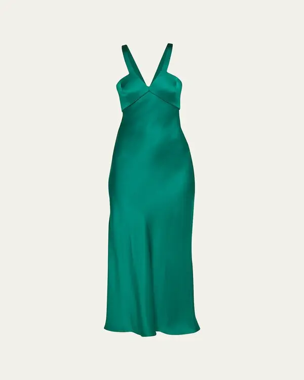 Giorgio Armani Silk Full Length Dress - Solid Medium Green | Editorialist