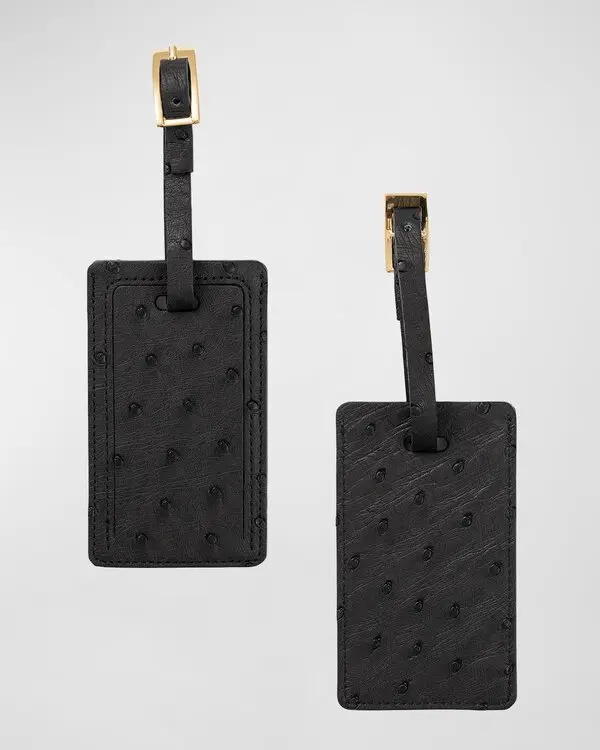 ABAS Ostrich Leather Luggage Tag Set - Black