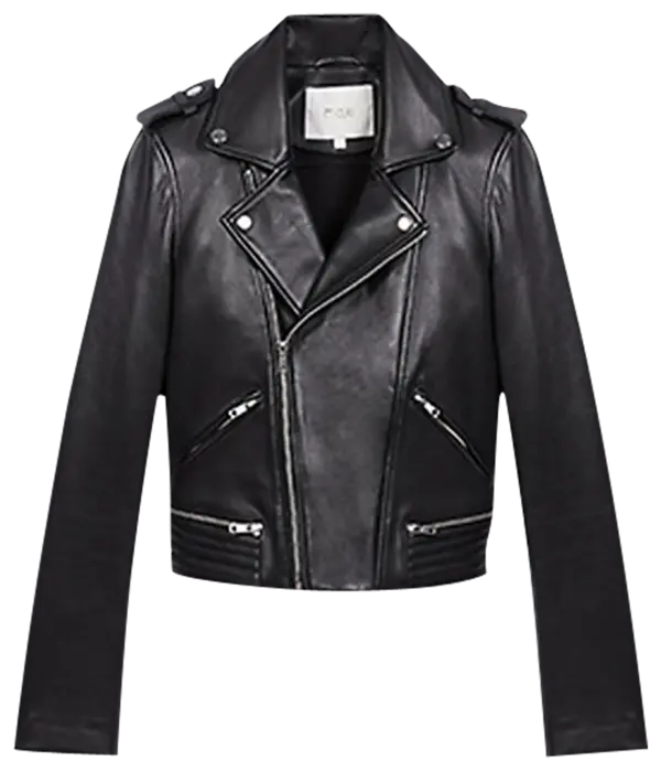 Maje Basal Leather Biker Jacket - Noir / Gris