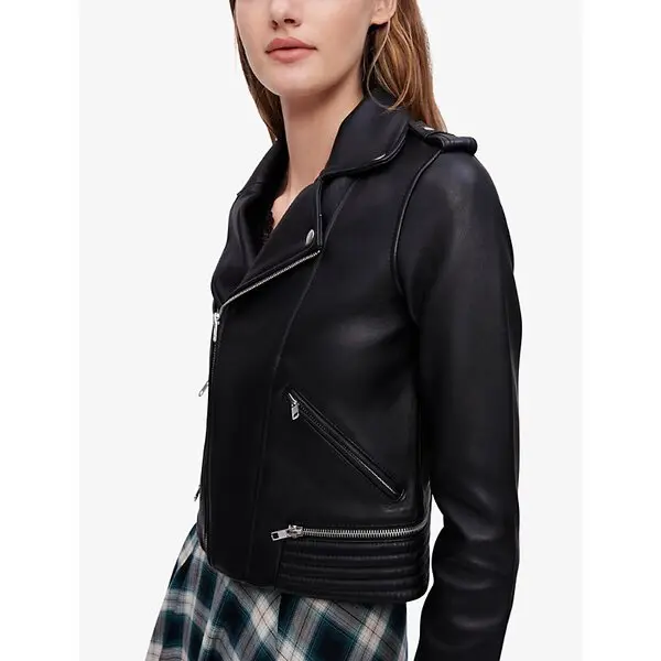 Maje Basal Leather Biker Jacket - Noir / Gris