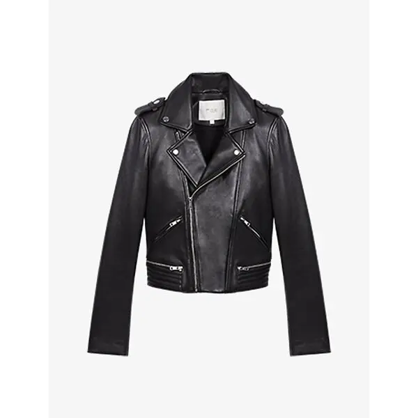 Maje Basal Leather Biker Jacket - Noir / Gris