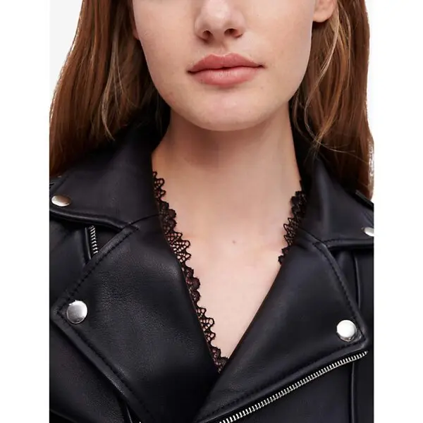 Maje Basal Leather Biker Jacket - Noir / Gris