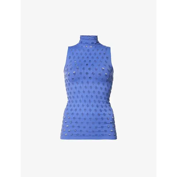 MAISIE WILEN Perforated Turtleneck Stretch-woven Top