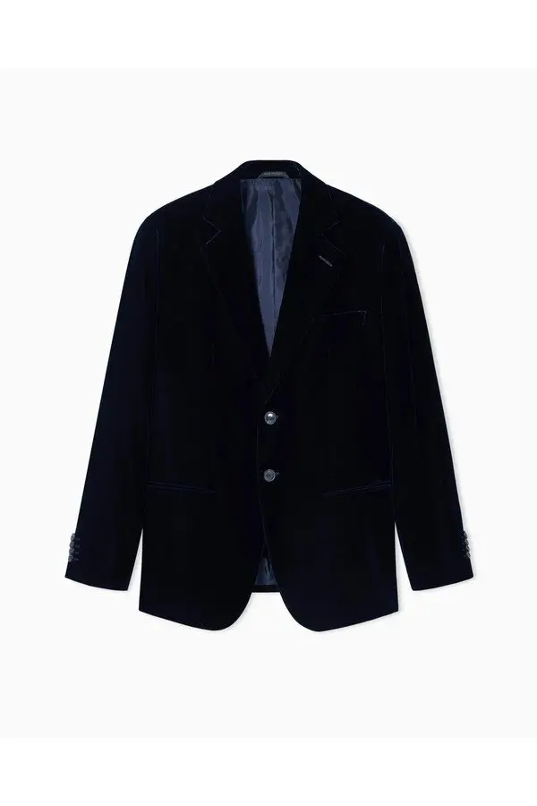 Giorgio Armani Icon George Line Single-breasted Velvet Jacket - Navy
