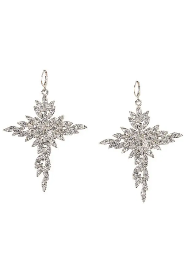 KENNETH JAY LANE Rhodium And Rhinestone Drop Earrings - Natural