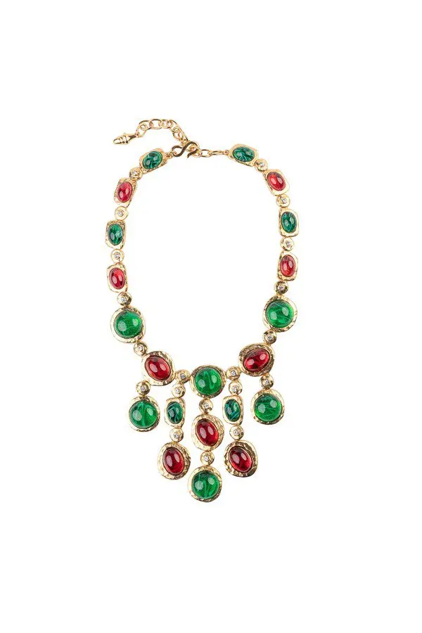KENNETH JAY LANE Ruby & Emerald Drop Necklace - Gold