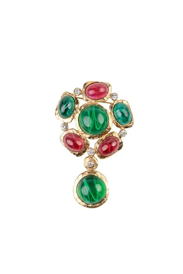KENNETH JAY LANE Tone Crystal Gem Cluster Pin - Gold