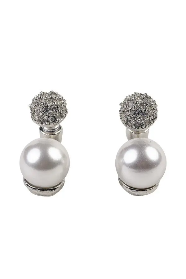 KENNETH JAY LANE Rhodium And Rhinestone Pearl Earrings - White