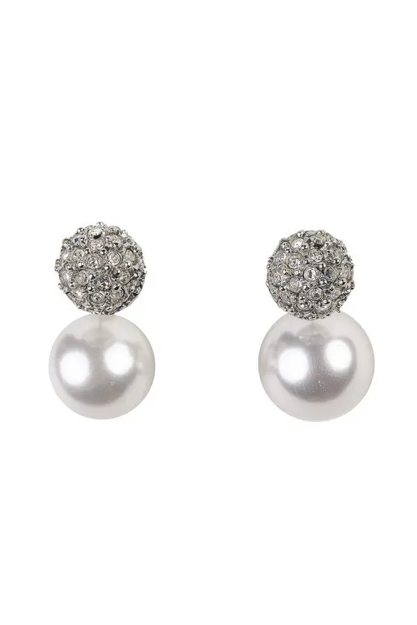 KENNETH JAY LANE Rhodium And Rhinestone Pearl Earrings