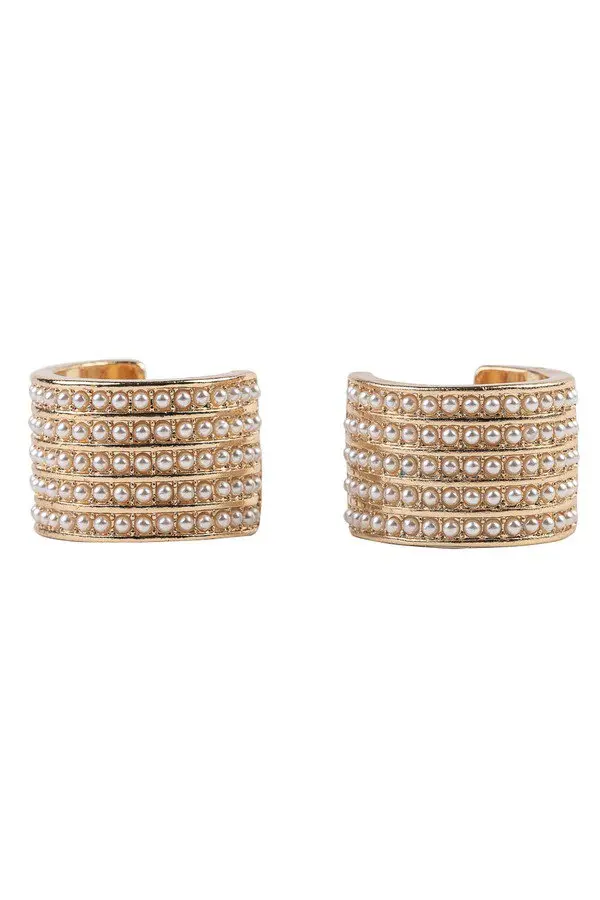 KENNETH JAY LANE Hoop Stud Earrings With Pearls - Gold