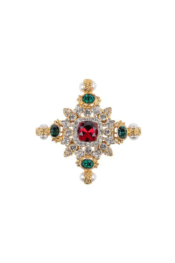 KENNETH JAY LANE Emerald And Ruby Cross Pendant - Gold