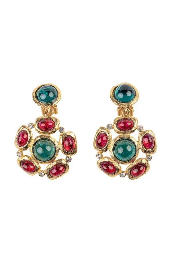 KENNETH JAY LANE Emerald And Ruby Gem Clip-on Earrings - Gold