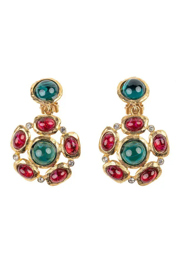 KENNETH JAY LANE Emerald And Ruby Gem Clip-on Earrings