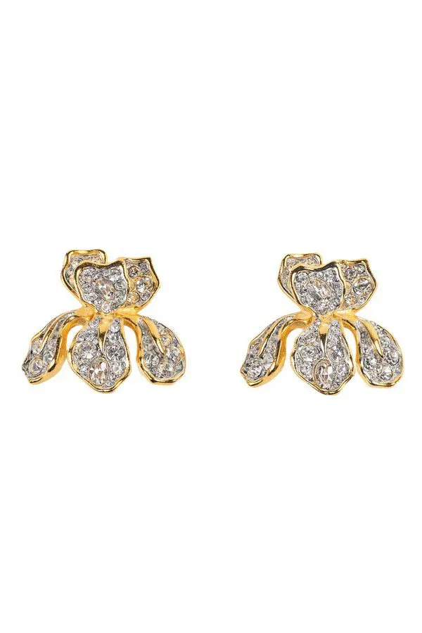 KENNETH JAY LANE And Crystal Iris Clip Earrings - Gold