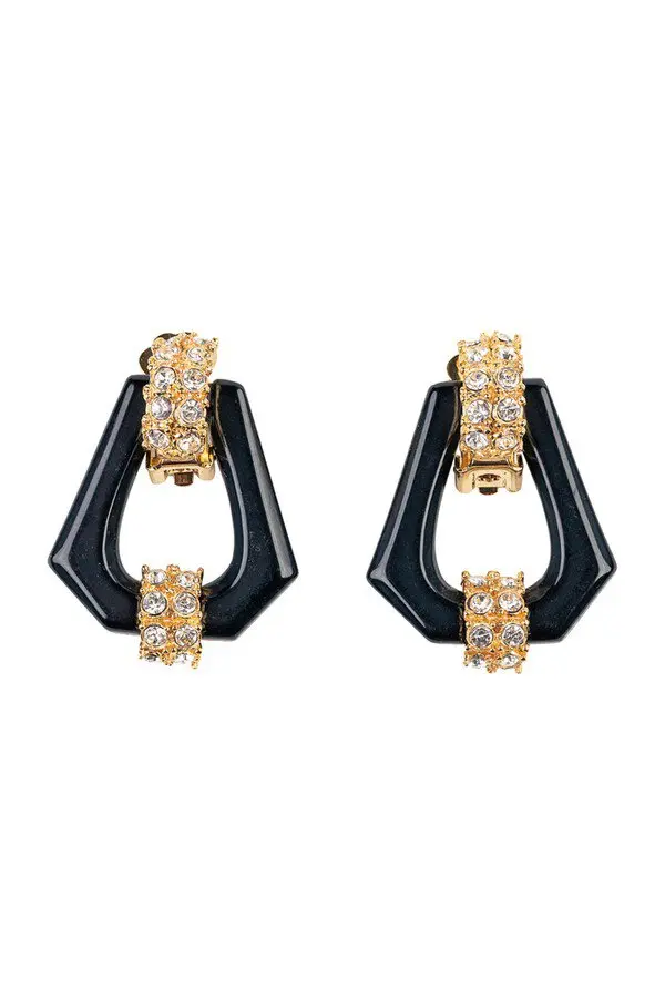 KENNETH JAY LANE Tone Crystal Hexagon Drop Clip On Earrings - Gold
